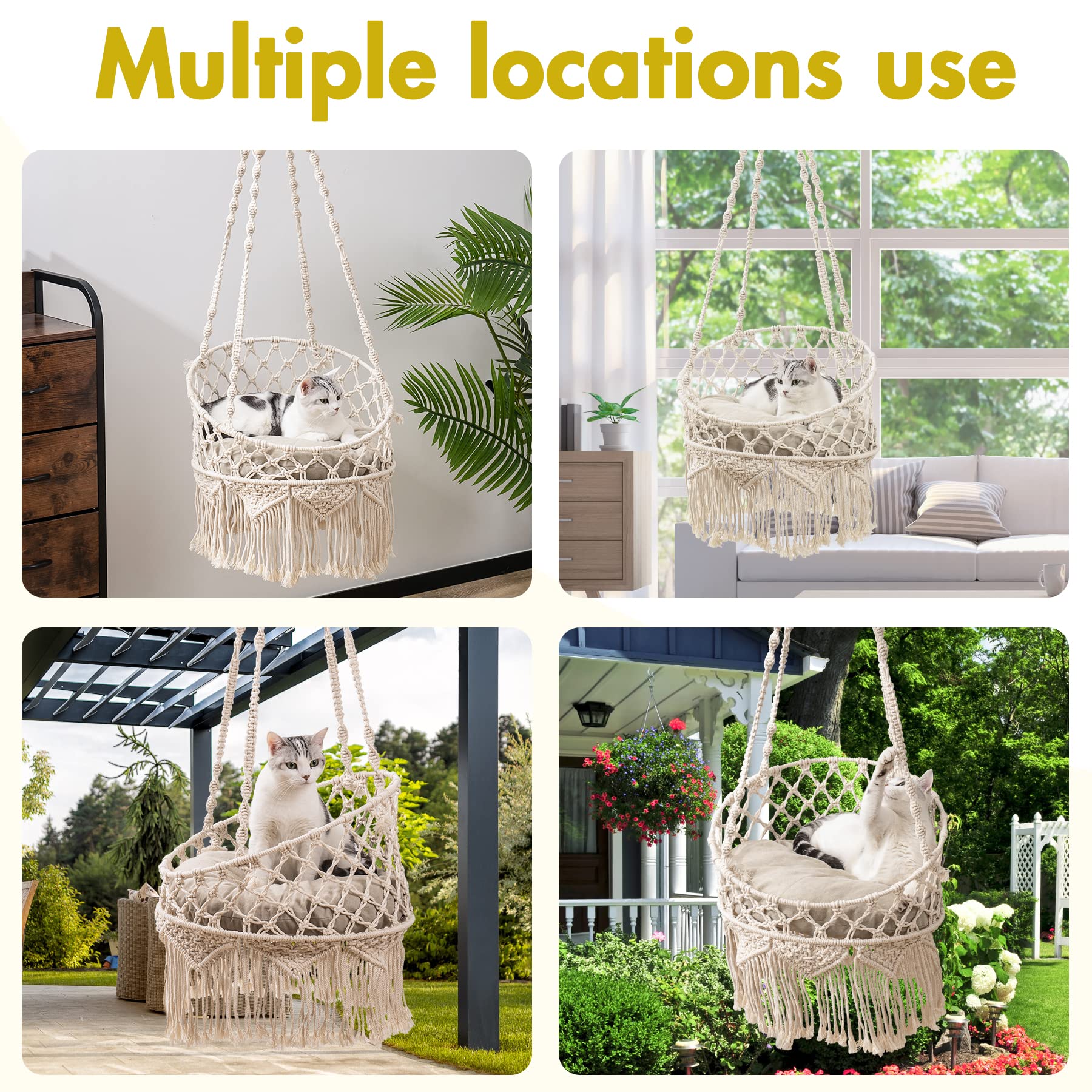 Mewoofun Macrame Cat Hammock, Wall Perch Kitty Kitten Pet Window Swing ...